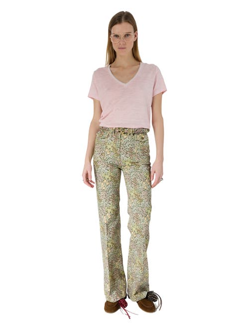 GERARD DAREL GERARD DAREL Mirana Linen V-Neck T-Shirt with Lurex Collar Detail